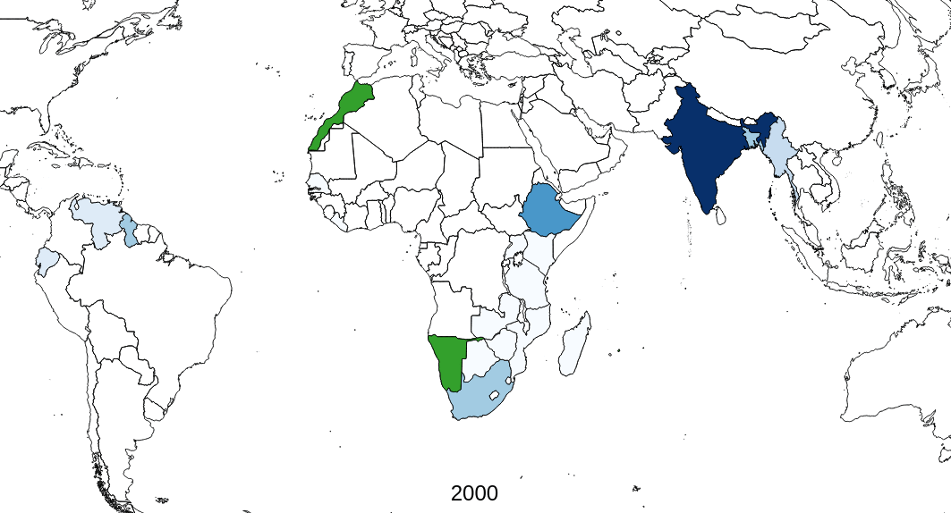 Map showing decline in DDT use, 2000 to 2014 | Millard Fillmore's Bathtub
